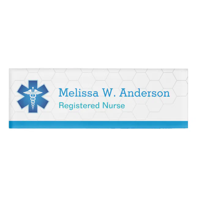 Nursing Nurse Modern Blue White Medical Symbol Name Tag | Zazzle