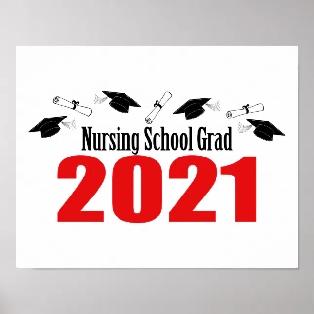 Nursing School Grad 2021 Caps And Diplomas (Red) Poster | Zazzle