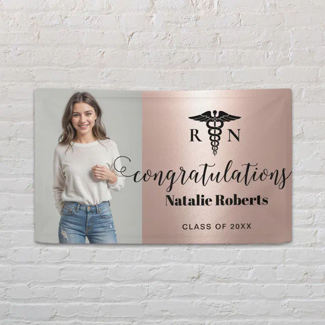 Nursing School Graduation Modern Rose Gold Photo Banner | Zazzle