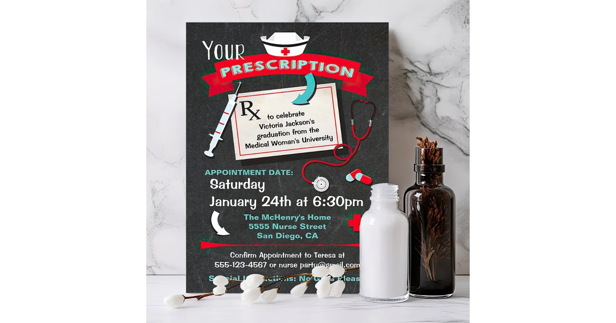Nursing School Graduation Party Prescription Invitation | Zazzle