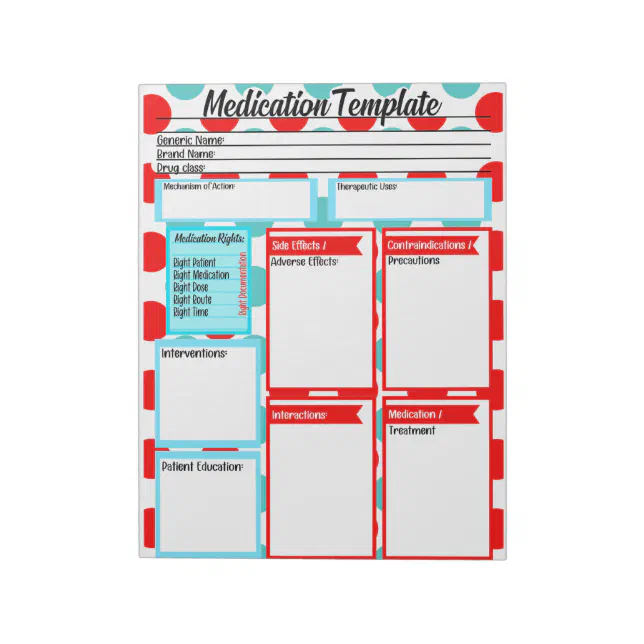 Nursing Student Medication Template Notepad | Zazzle
