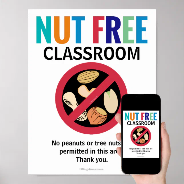 Nut Free Area Classroom Customized Allergy School Poster | Zazzle