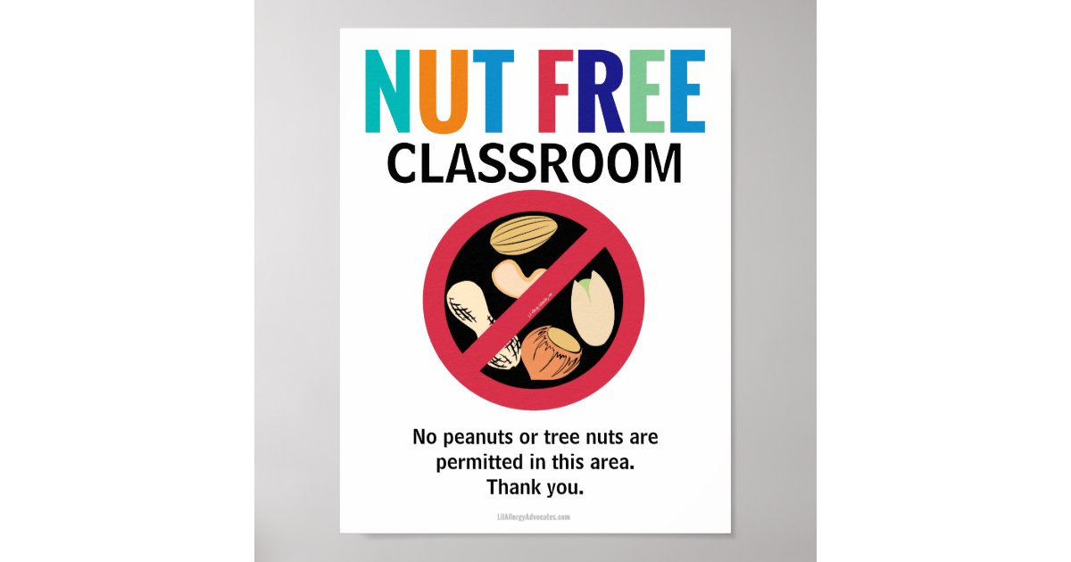 Nut Free Area Classroom Customized Allergy School Poster | Zazzle
