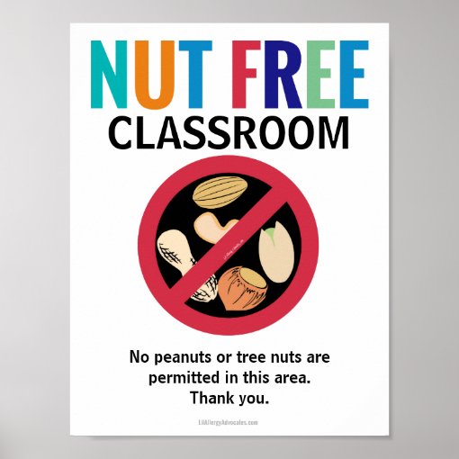 Nut Free Area Classroom Customized Allergy School Poster | Zazzle