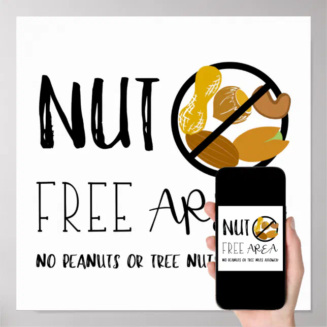 Nut Free Area Custom Color No Nuts Allowed Poster | Zazzle