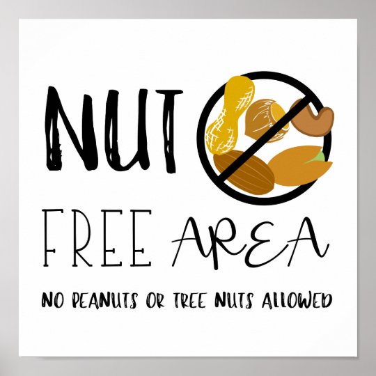 Nut Free Area Custom Color No Nuts Allowed Poster | Zazzle.com