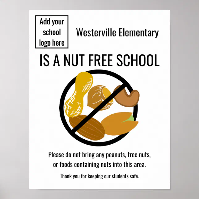 Nut Free School Personalized Sign With Logo | Zazzle