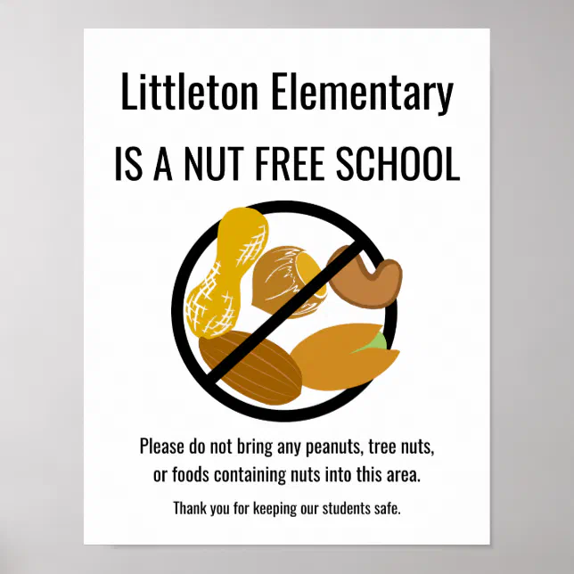 Nut Free School Sign Personalized With School Name | Zazzle