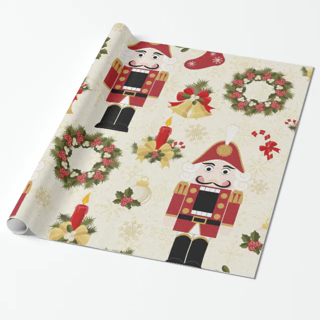 Nutcracker and Wreath Wrapping Paper | Zazzle
