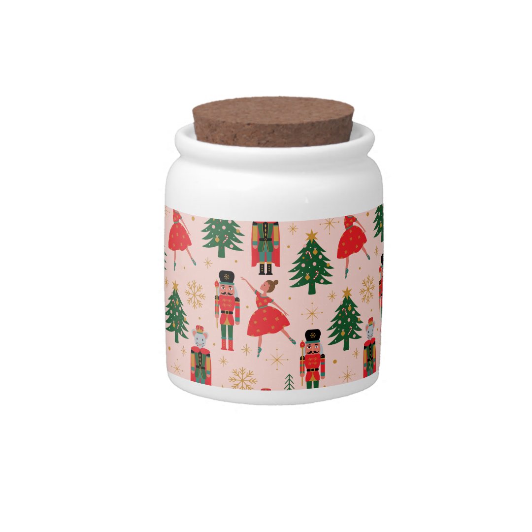 Nutcracker & Ballerina Cute Pink Christmas Candy Jar | Zazzle