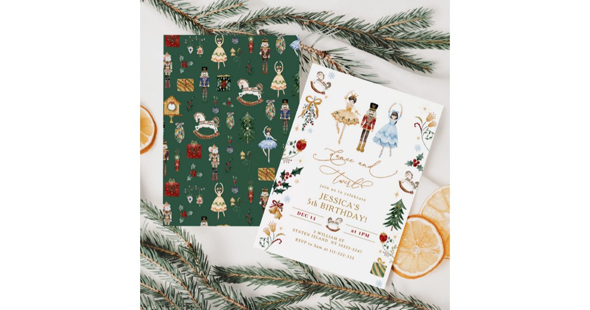 Nutcracker ballerina dance and twirl birthday invitation | Zazzle