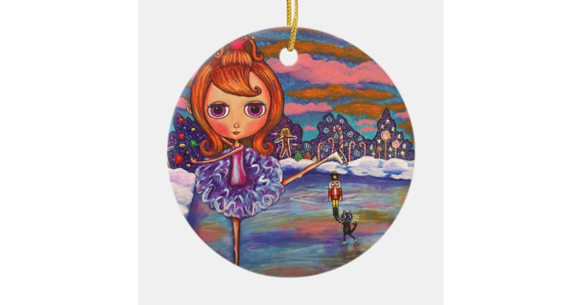 Nutcracker Ballet Black Cat Candy Canes Cute Ceramic Ornament | Zazzle