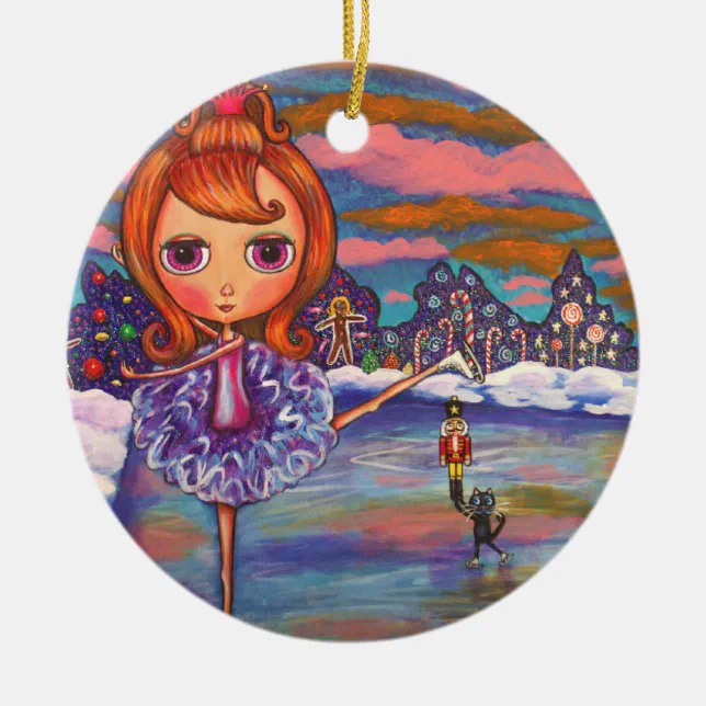 Nutcracker Ballet Black Cat Candy Canes Cute Ceramic Ornament | Zazzle