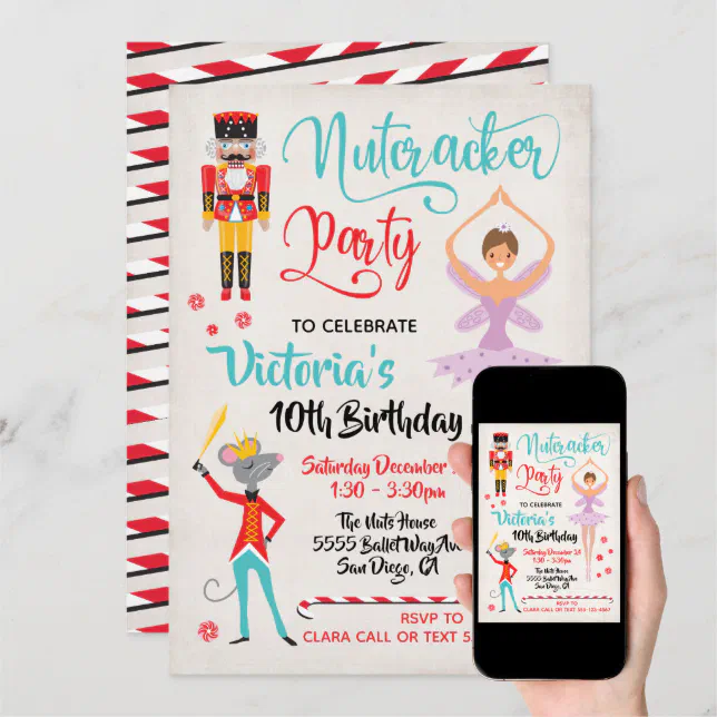 Nutcracker ballet Christmas Birthday Party Invitation | Zazzle