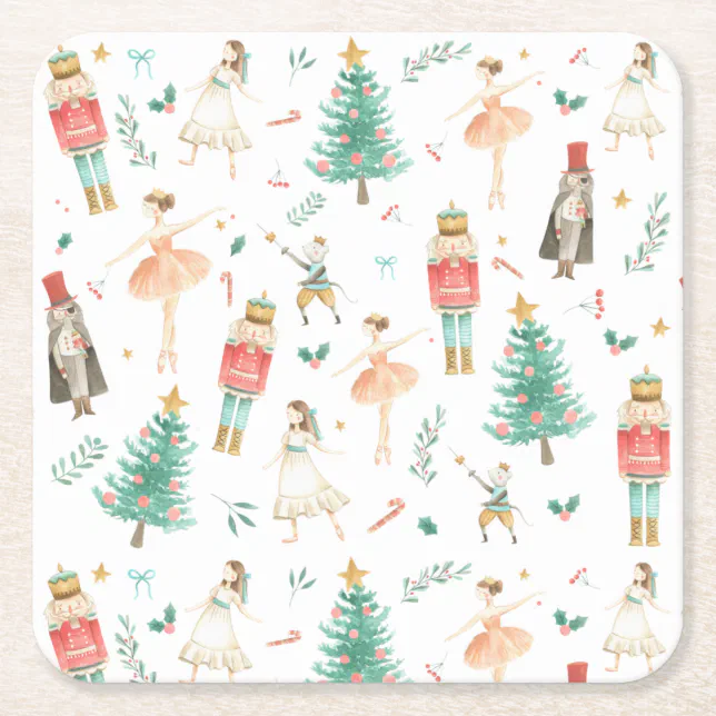 Nutcracker Ballet Christmas Images Square Paper Coaster | Zazzle