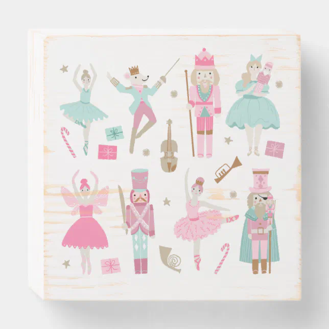 Nutcracker Ballet Pink Christmas Wood Box Sign | Zazzle