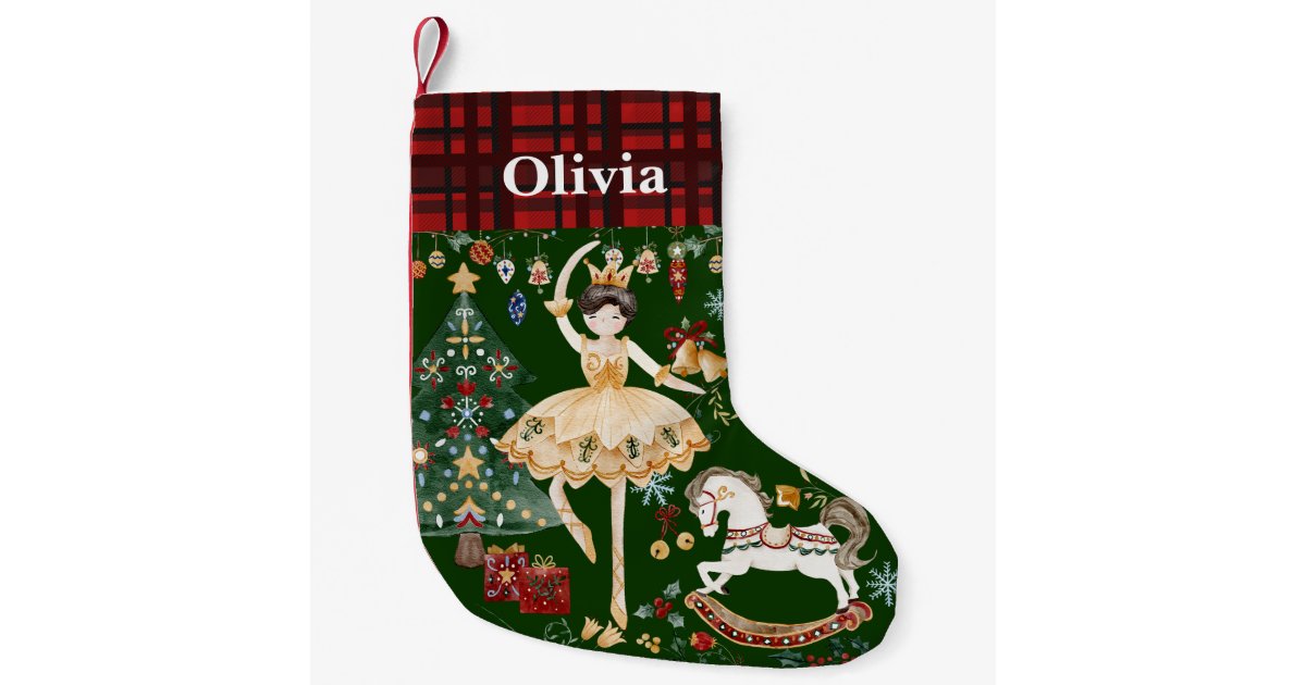 Nutcracker Ballet Sugar Plum Fairy Red Gingham Small Christmas Stocking ...