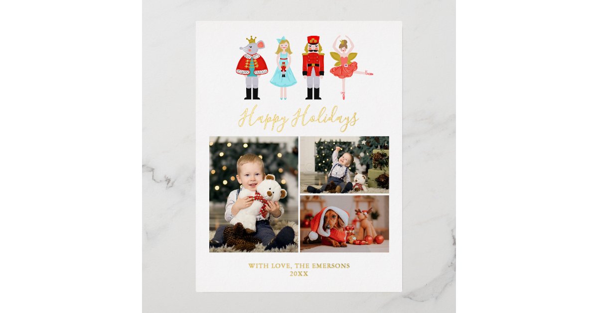 Nutcracker Characters Christmas 3 Photo Collage Foil Invitation ...