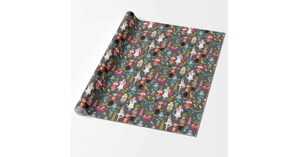Nutcracker Christmas Ballet Characters - charcoal Wrapping Paper | Zazzle