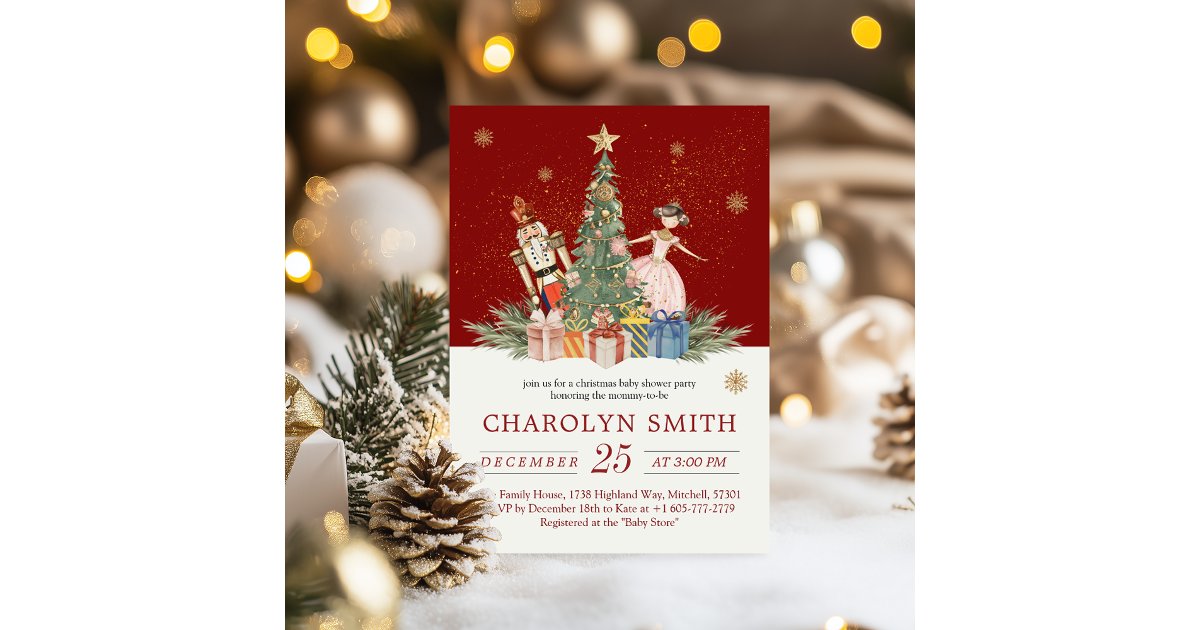 Nutcracker Christmas Party Baby Shower Invitation | Zazzle