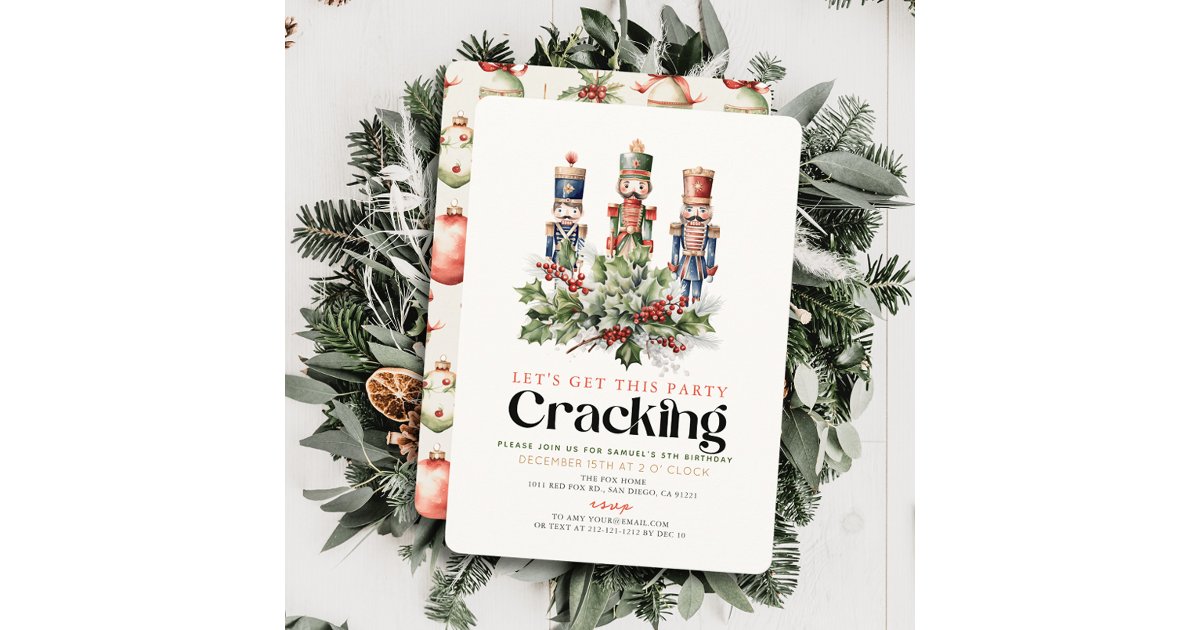 Nutcracker Cracking Christmas Holiday Birthday Invitation | Zazzle