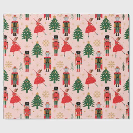 Nutcracker Cute Pink Christmas Wrapping Paper | Zazzle