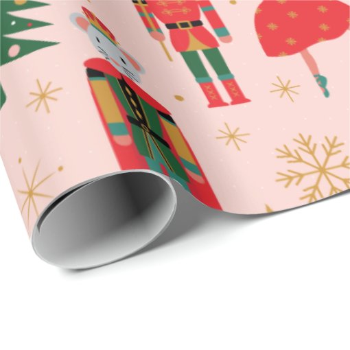Nutcracker Cute Pink Christmas Wrapping Paper | Zazzle