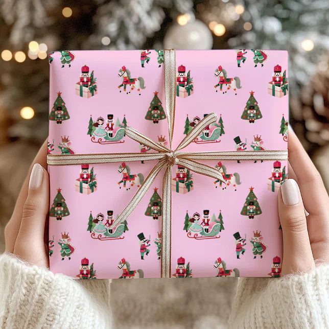 Nutcracker Festive Pink Christmas Holiday Wrapping Paper | Zazzle