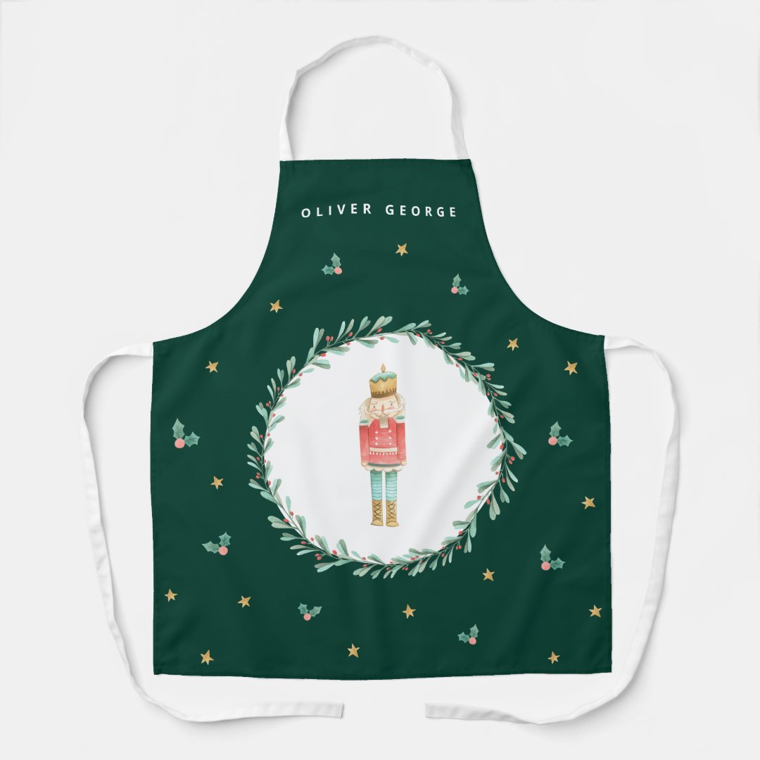 Nutcracker green botanical cute Christmas Apron | Zazzle