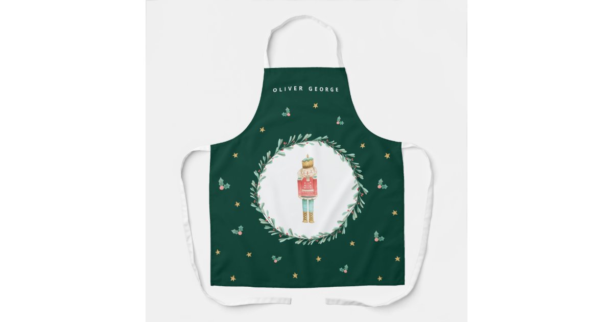 Nutcracker green botanical cute Christmas Apron | Zazzle