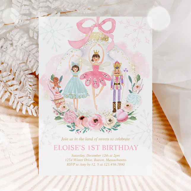 Nutcracker Land Of Sweets Sugar Plum Fairy Pink Invitation Zazzle