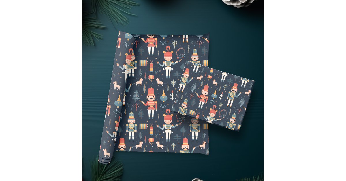 Nutcracker Navy Blue Festive Christmas Wrapping Paper | Zazzle