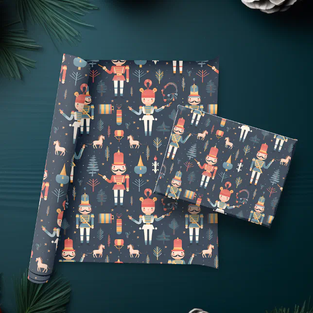 Nutcracker Navy Blue Festive Christmas Wrapping Paper | Zazzle
