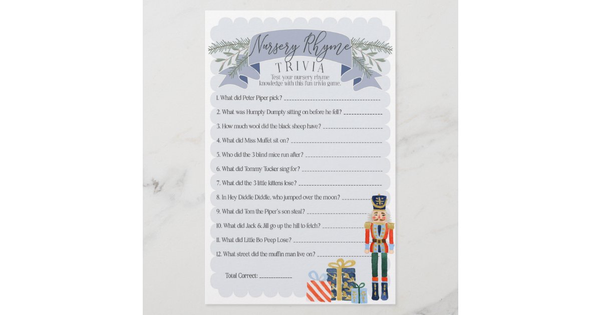 nutcracker nursery rhyme trivia baby shower game | Zazzle