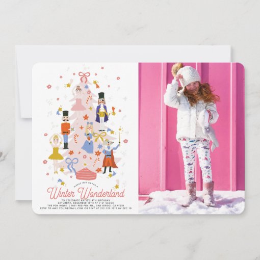 Nutcracker Pink Christmas Tree Girl Birthday Photo Invitation | Zazzle