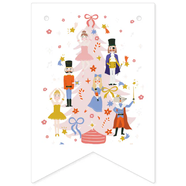 Nutcracker Pink Christmas Tree Holiday Birthday Bunting Flags | Zazzle