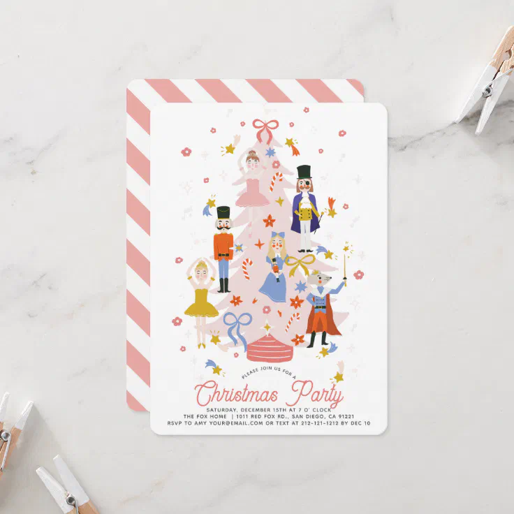 Nutcracker Pink Christmas Tree Holiday Party Invitation | Zazzle