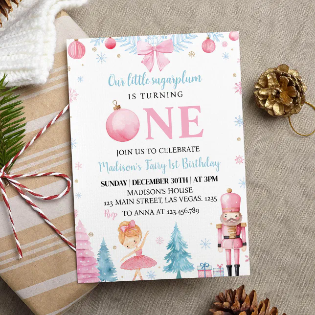 Nutcracker Pink Fairy Birthday Party Invitation | Zazzle
