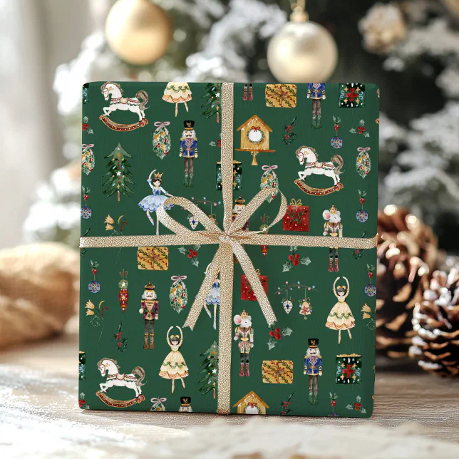 Nutcracker red gold ballerina birthday party wrapping paper | Zazzle