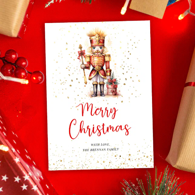 Nutcracker Red Gold Merry Christmas Holiday Card Zazzle