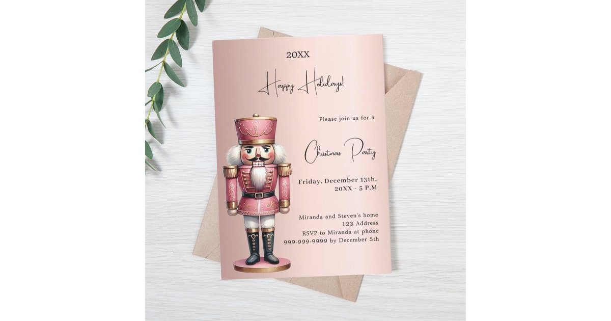 Nutcracker rose gold Christmas Party Invitation | Zazzle
