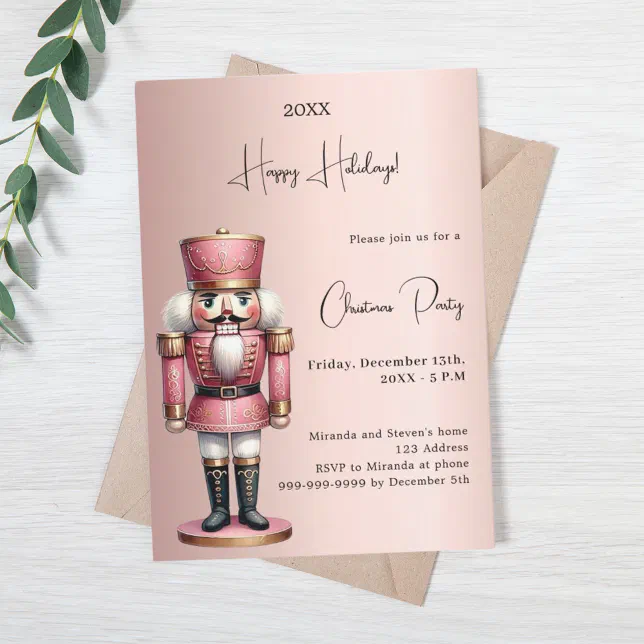 Nutcracker rose gold Christmas Party Invitation | Zazzle