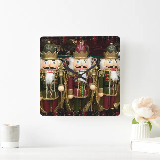 Nutcracker Soldiers Christmas Square Wall Clock | Zazzle