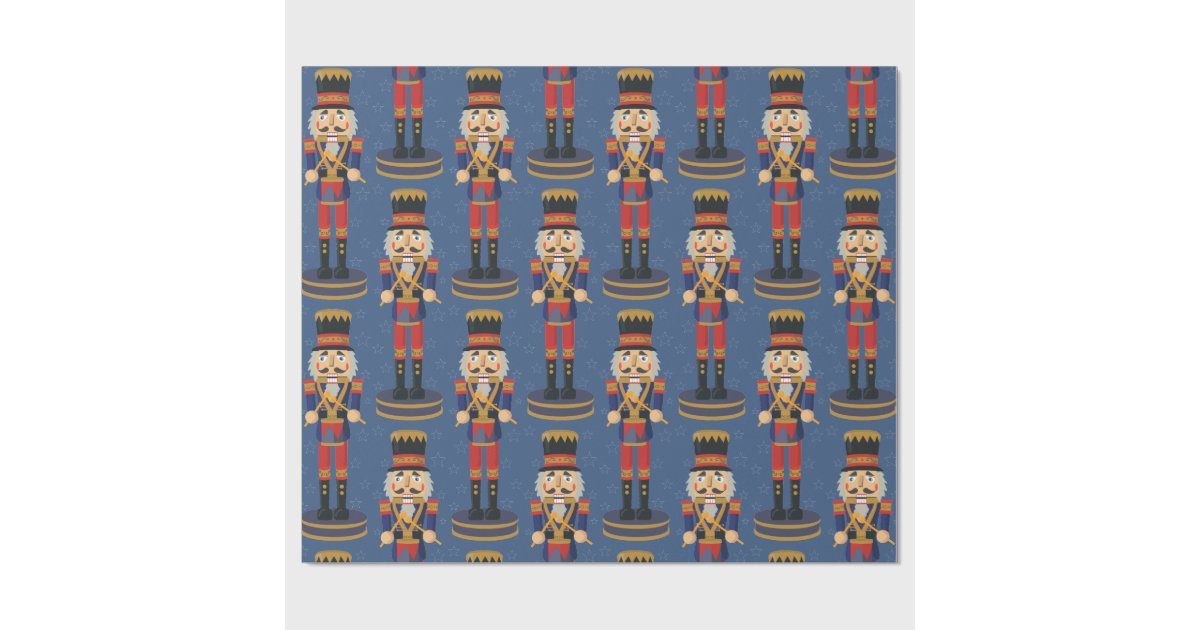 Nutcracker Toy Soldier Drummer Blue Pattern Wrapping Paper | Zazzle