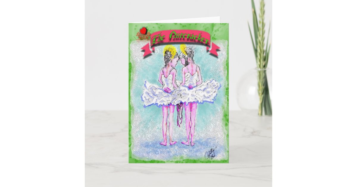 Nutcracker-Two Young Ballerinas Talking-341 Holiday Card | Zazzle