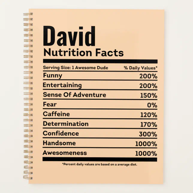 Nutrition Facts Funny Personalized Name David Planner | Zazzle