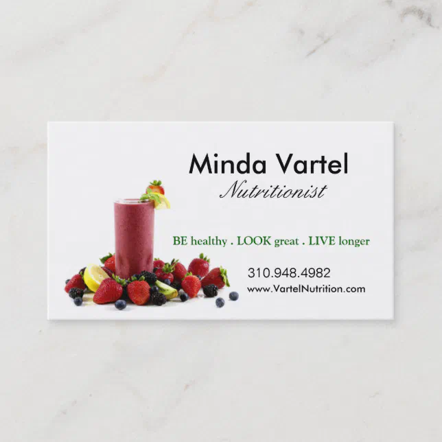 Nutritionist Food Coach, Health, Weight Smoothie Business Card | Zazzle