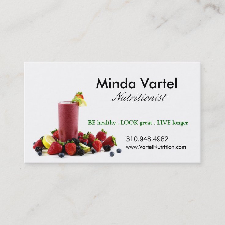 Nutritionist Food Coach, Health, Weight Smoothie Business Card | Zazzle