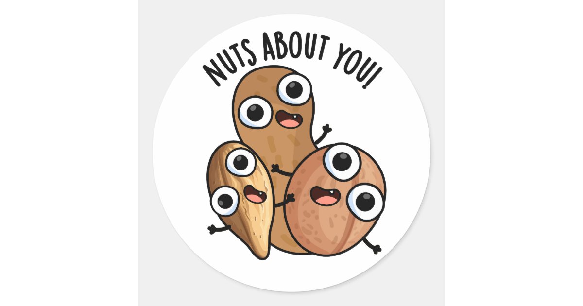 Nuts About You Funny Nut Puns Classic Round Sticker | Zazzle