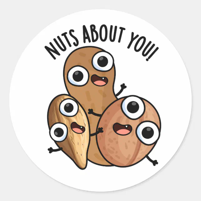 Nuts About You Funny Nut Puns Classic Round Sticker | Zazzle